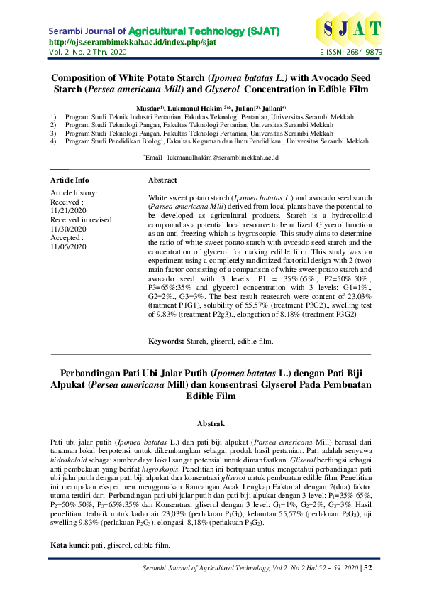 (PDF) Composition of White Potato Starch (Ipomea batatas L.) with ...