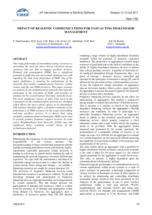 (PDF) Impact of realistic communications for fast-acting demand side ...