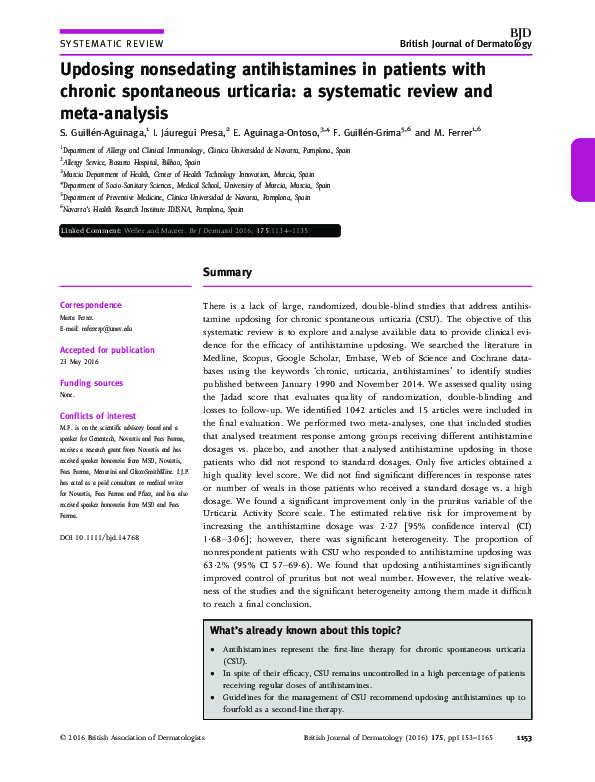 (PDF) Updosing nonsedating antihistamines in patients with chronic ...