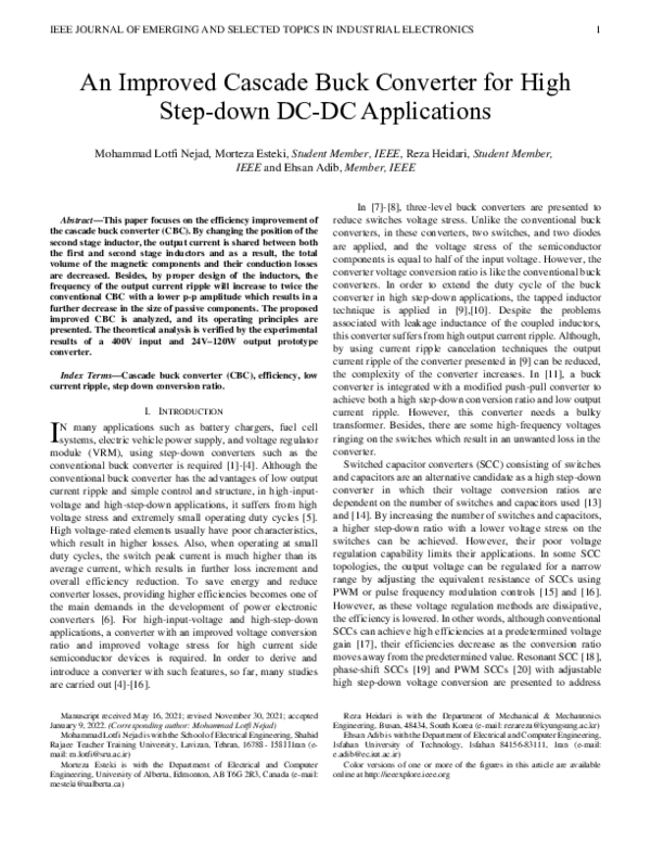 (PDF) An Improved Cascade Buck Converter for High Step-Down DC-DC Applications