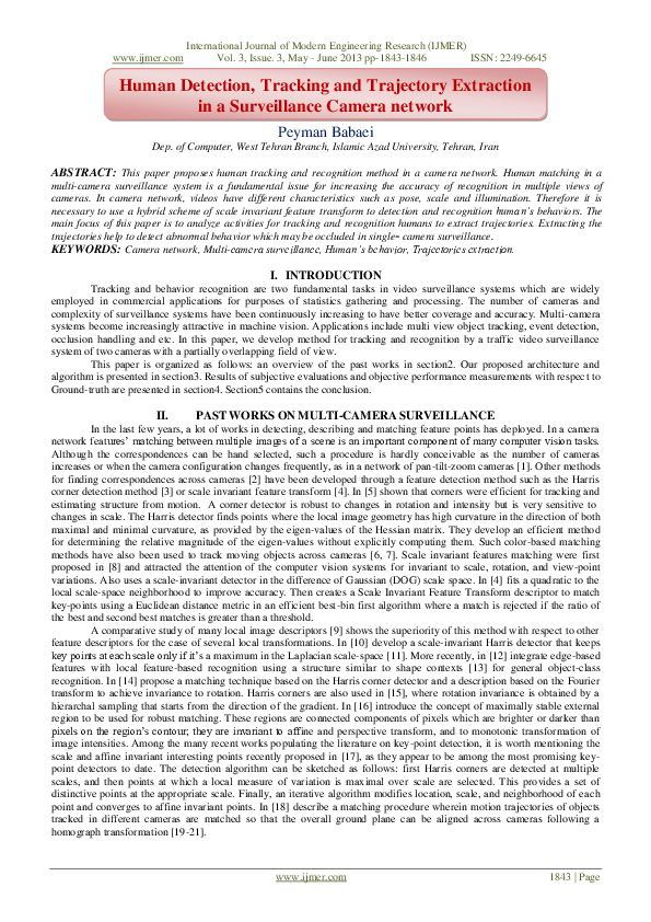 Pdf Human Detection Tracking And Trajectory Extraction In A Surveillance Camera Network