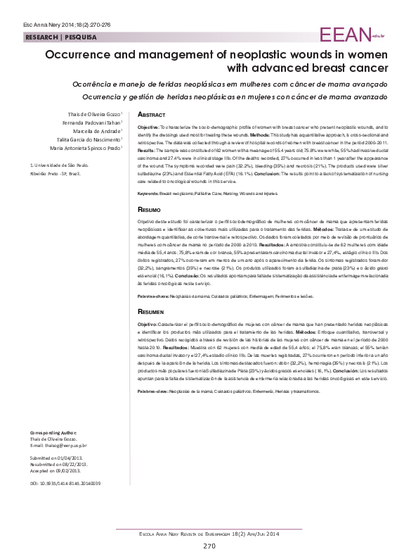(PDF) Occurrence and management of neoplastic wounds in women with ...