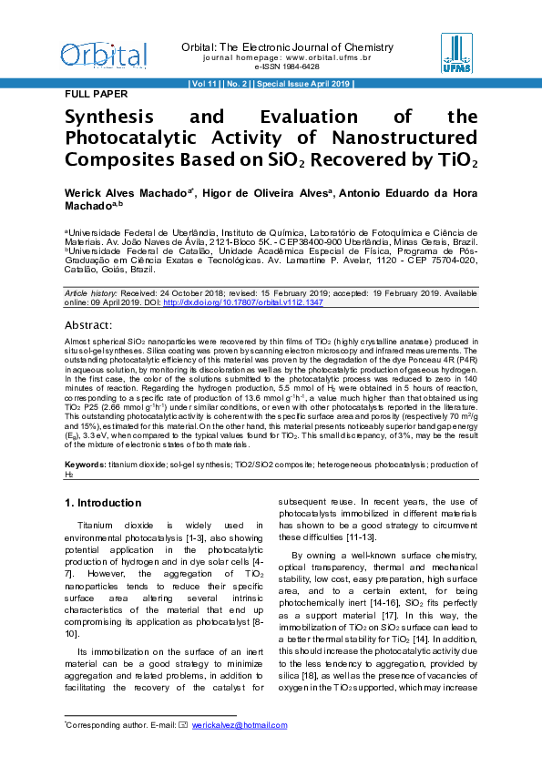 Pdf Synthesis And Evaluation Of The Photocatalytic Activity Of Nanostructured Composites Based
