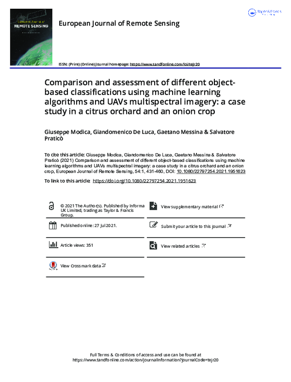 Pdf Comparison And Assessment Of Different Object Based Classifications Using Machine Learning