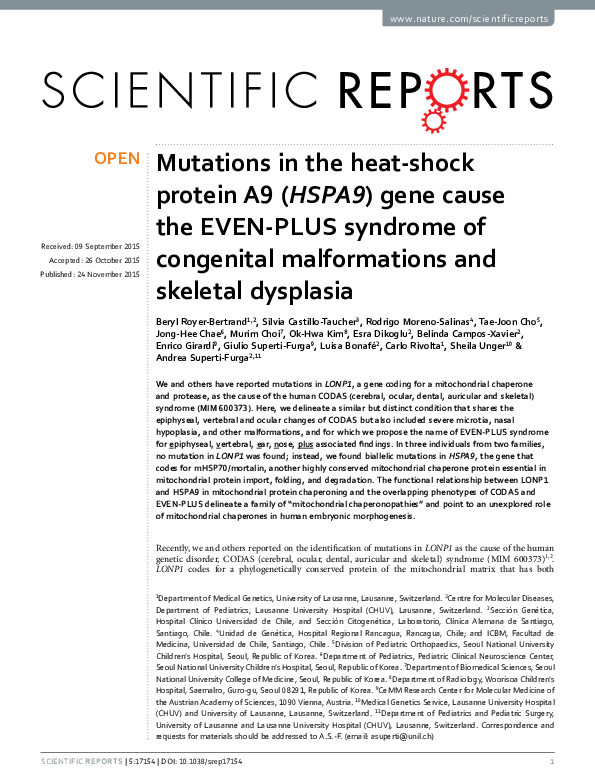 (PDF) Mutations in the heat-shock protein A9 (HSPA9) gene cause the ...