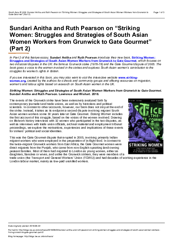 (PDF) Sundari Anitha and Ruth Pearson on "Striking women: struggles and ...