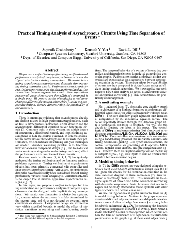 Pdf Practical Timing Analysis Of Asynchronous Circuits Using Time Separation Of Events