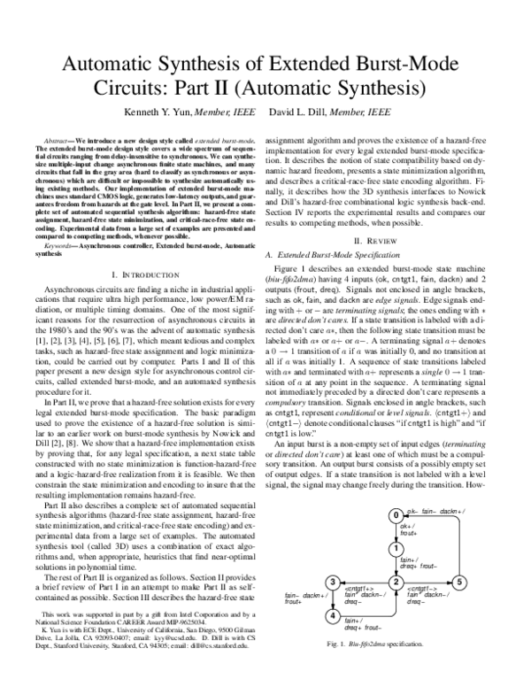 (PDF) Automatic synthesis of extended burst-mode circuits. II ...