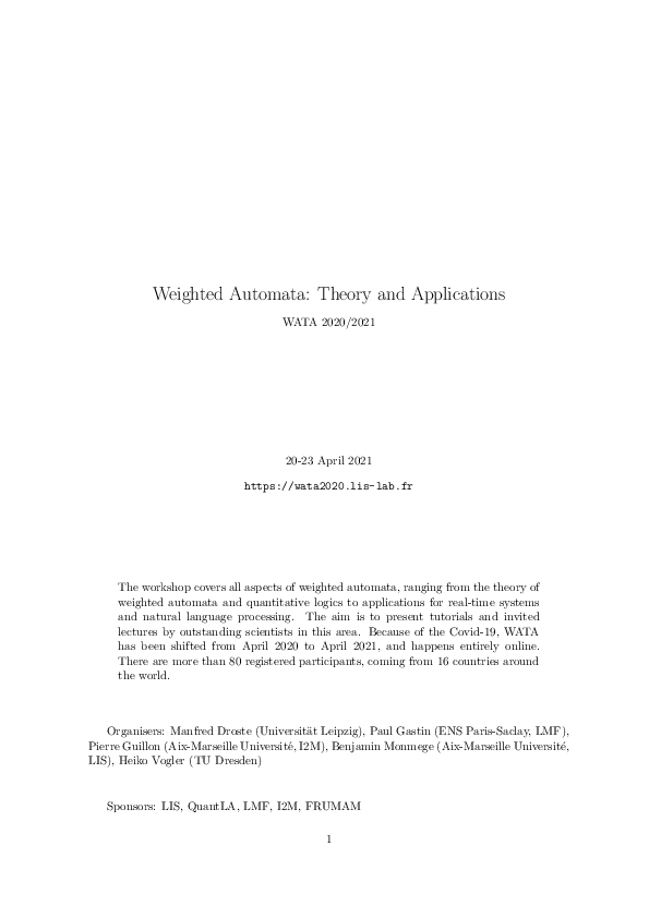 Pdf Weighted Automata Theory And Applications