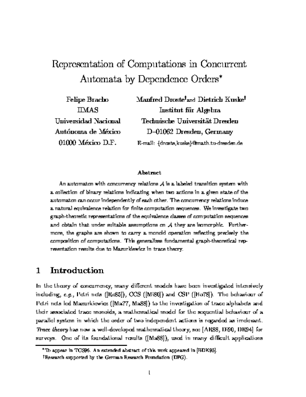 Pdf Representation Of Computations In Concurrent Automata By Dependence Orders