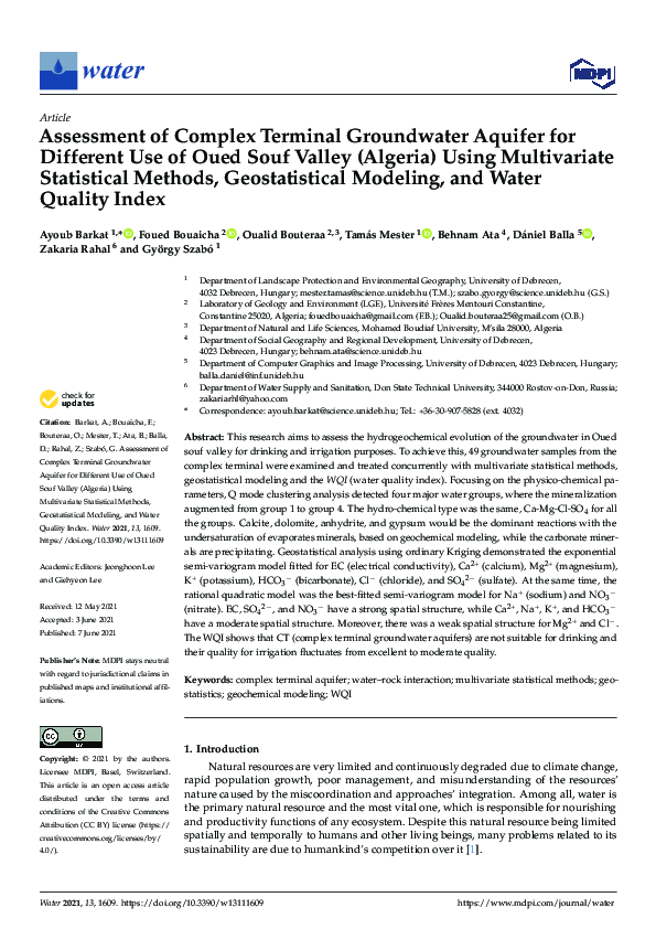 (PDF) Assessment of Complex Terminal Groundwater Aquifer for Different Use of Oued Souf Valley ...