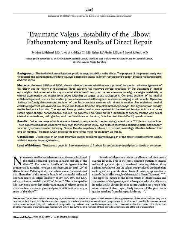 (PDF) Elbow MCL Repair: Outcomes in Athletes