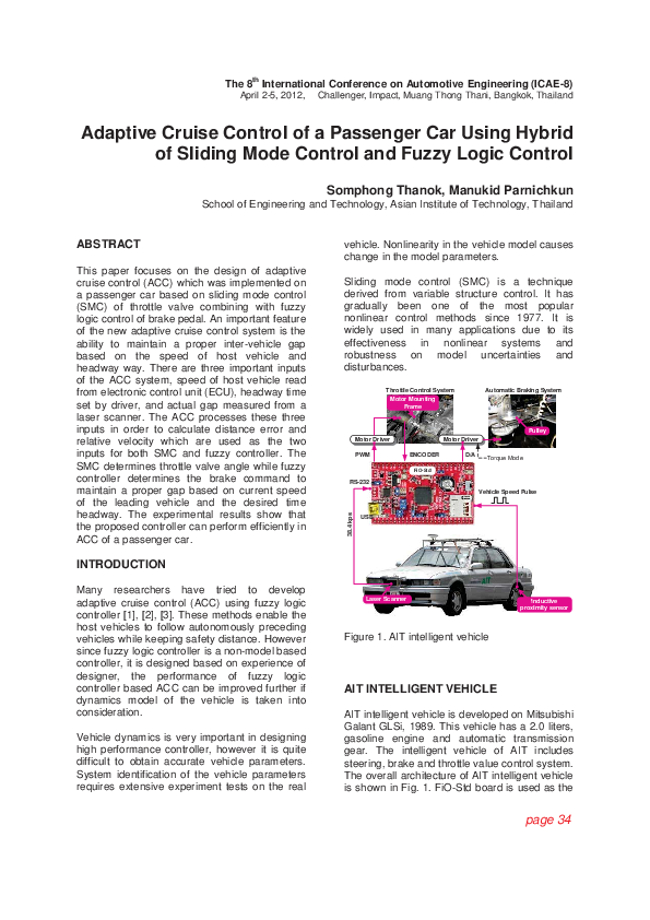 Pdf Adaptive Cruise Control Of A Passenger Car Using Hybrid Of Sliding Mode Control And Fuzzy