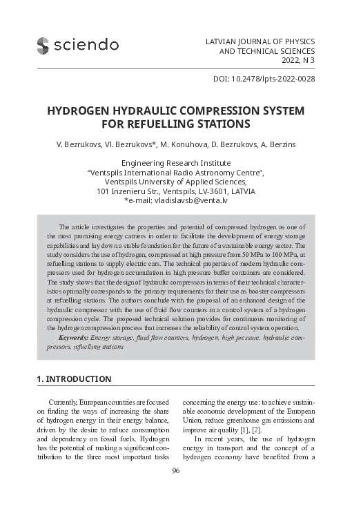 (PDF) Hydrogen Hydraulic Compression System for Refuelling Stations