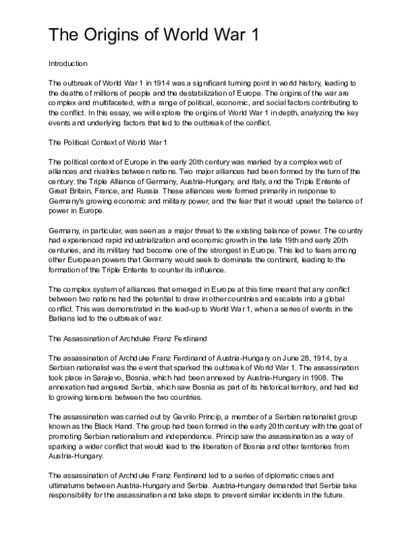 (PDF) The Origins of World War 1