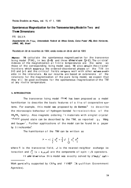 (PDF) Spontaneous Magnetization for the Transverse Ising Model in Two ...