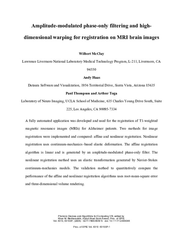 (PDF) Amplitude modulated phase only filtering and high-dimensional warping for registration on ...