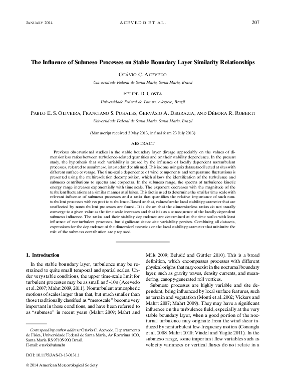 (PDF) The Influence of Submeso Processes on Stable Boundary Layer Similarity Relationships