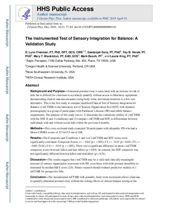 (PDF) Instrumented Test of Sensory Integration for Balance: A ...