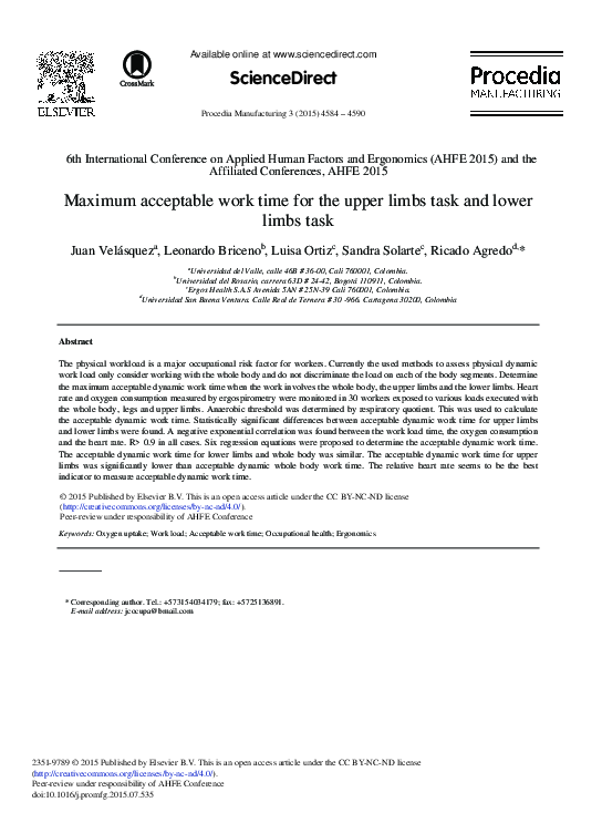 (PDF) Maximum Acceptable Work Time for the Upper Limbs Task and Lower ...
