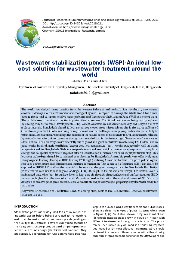(PDF) Wastewater Stabilization Ponds