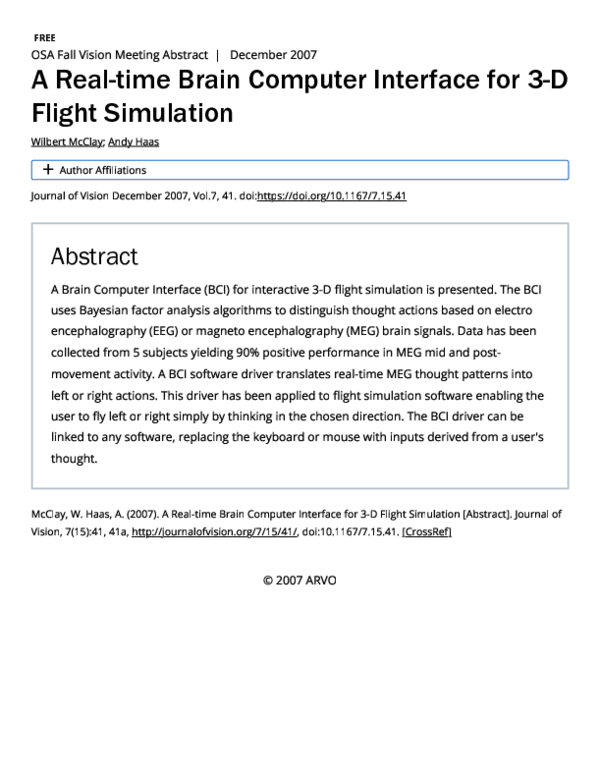 (PDF) A Real-time Brain Computer Interface for 3-D Flight Simulation
