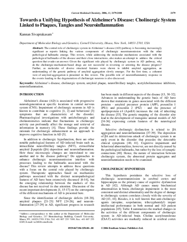 (PDF) Towards a Unifying Hypothesis of Alzheimers Disease: Cholinergic ...