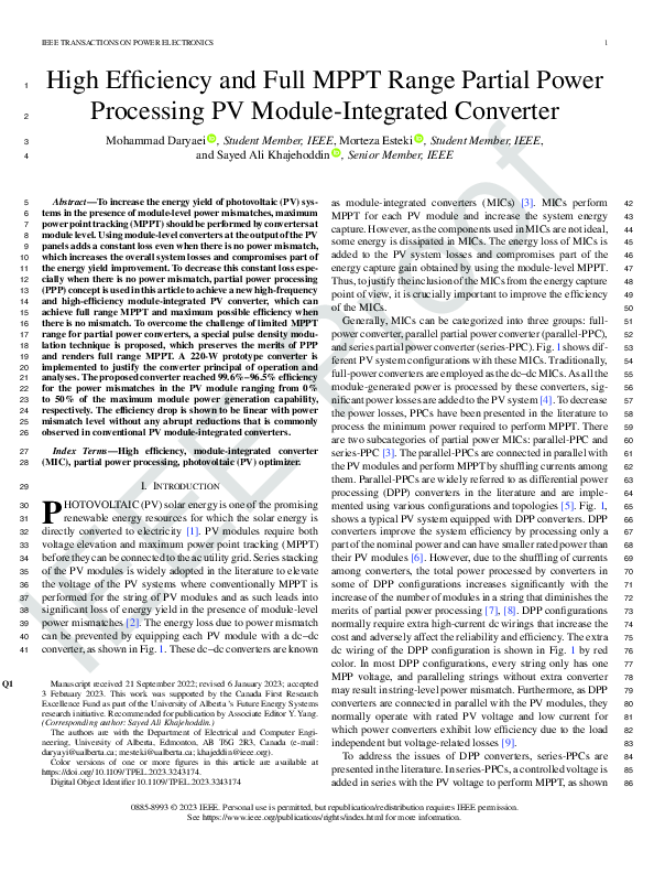 (PDF) High Efficiency and Full MPPT Range Partial Power Processing PV Module-Integrated Converter