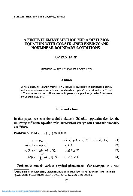 (PDF) A finite element method for a diffusion equation with constrained ...