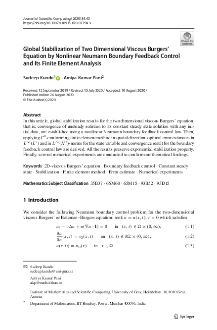 (PDF) Global Stabilization of Two Dimensional Viscous Burgers’ Equation ...