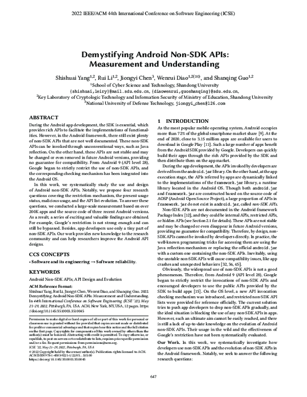 Pdf Demystifying Android Non Sdk Apis