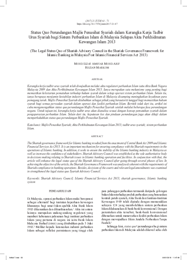 (PDF) Status Quo Perundangan Majlis Penasihat Syariah dalam Kerangka ...