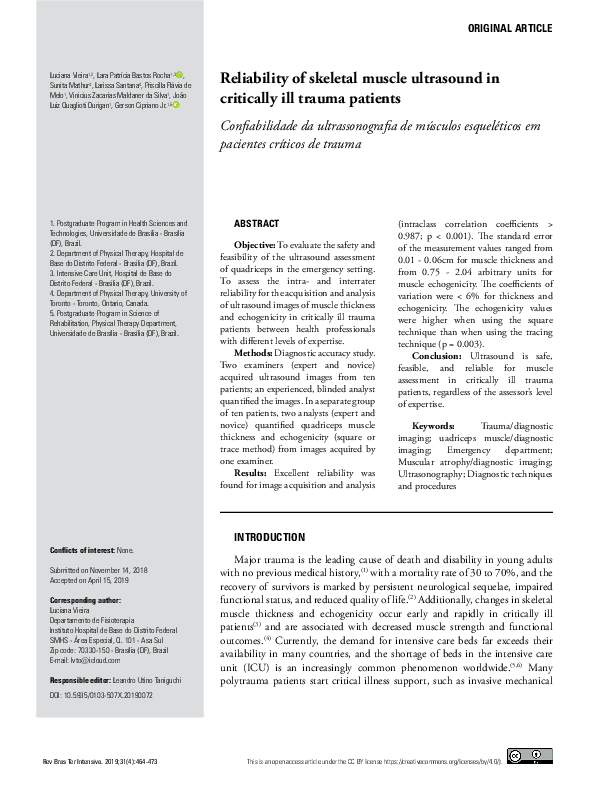 (PDF) Reliability of skeletal muscle ultrasound in critically ill ...
