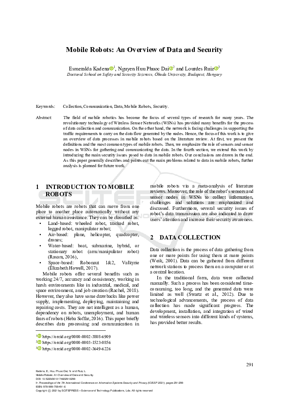 Pdf Mobile Robots An Overview Of Data And Security