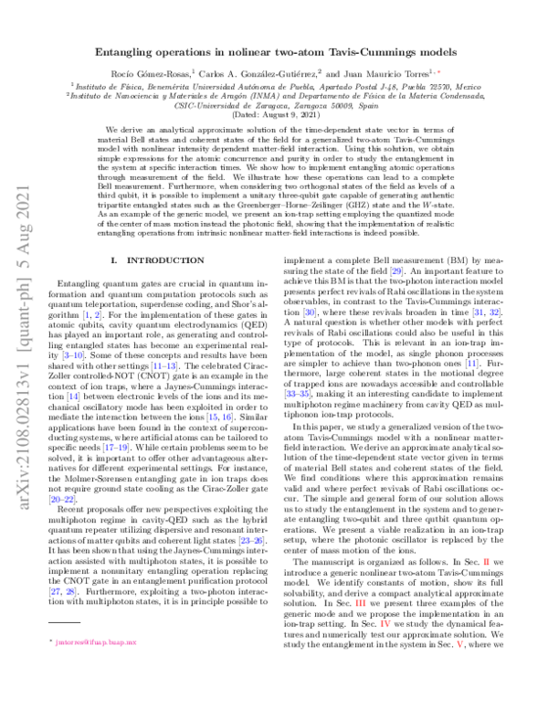 (PDF) Entangling operations in nolinear two-atom Tavis-Cummings models
