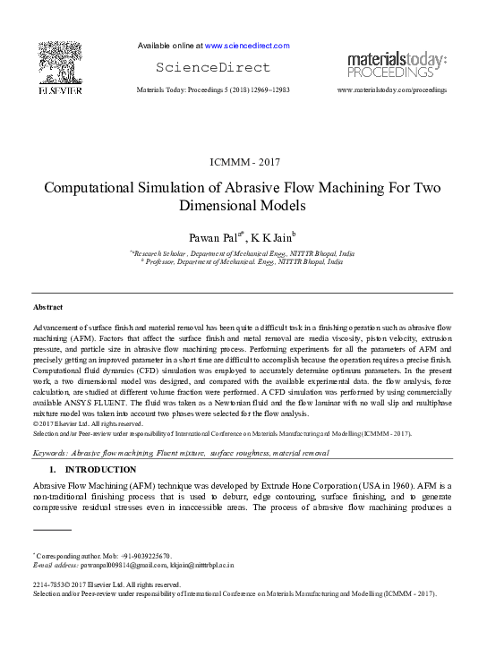 (PDF) Computational Simulation of Abrasive Flow Machining For Two Dimensional Models