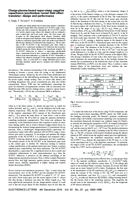 (PDF) Charge‐plasma‐based super‐steep negative capacitance junctionless tunnel field effect ...