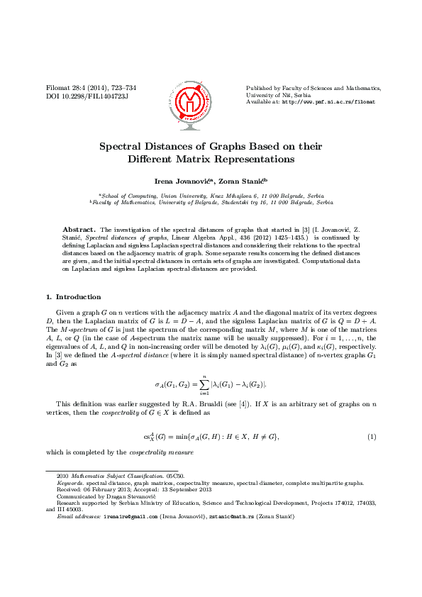 (PDF) Graph Spectral Distances via Matrix Representations