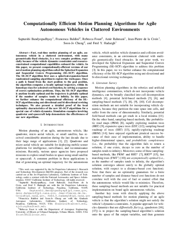 Pdf Computationally Efficient Motion Planning Algorithms For Agile Autonomous Vehicles In