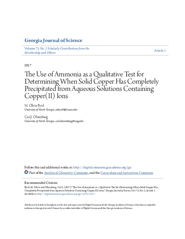 (PDF) The Use of Ammonia as a Qualitative Test for Determining When ...