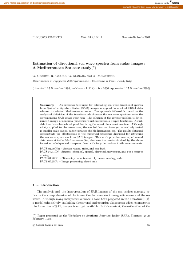 (PDF) Estimation of directional sea wave spectra from radar images: a Mediterranean Sea case study