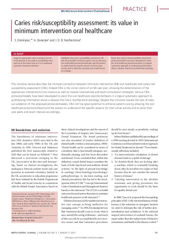 (PDF) Caries risk/susceptibility assessment: its value in minimum ...