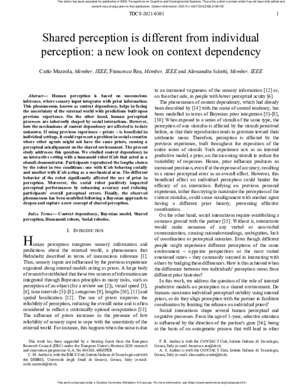 (PDF) Shared perception is different from individual perception: a new look on context dependency