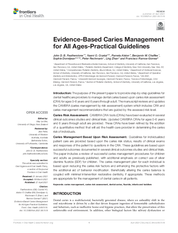(PDF) Evidence-Based Caries Management for All Ages-Practical Guidelines