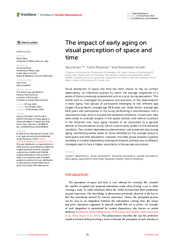 (PDF) The impact of early aging on visual perception of space and time | Carlo Mazzola ...