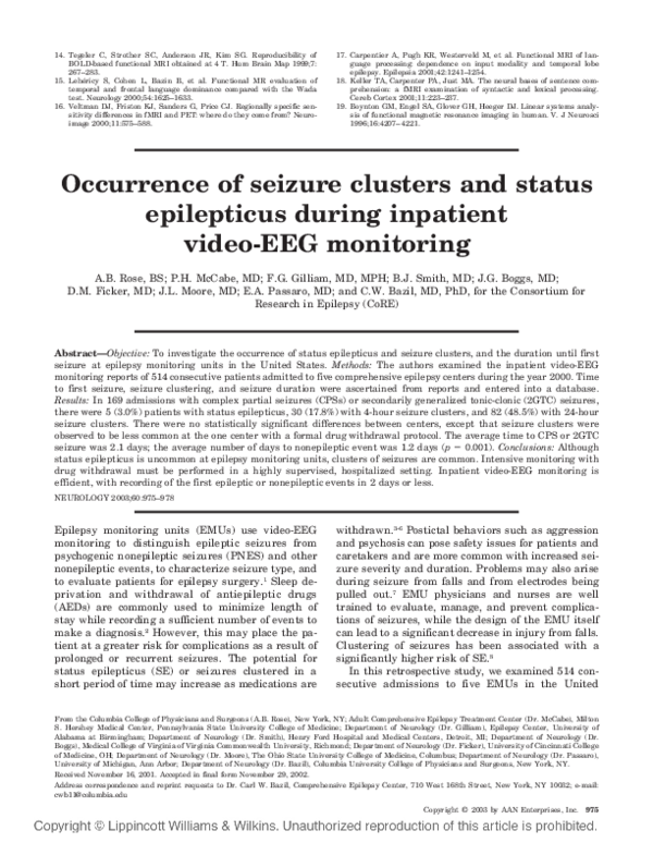 (PDF) Occurrence of seizure clusters and status epilepticus during ...