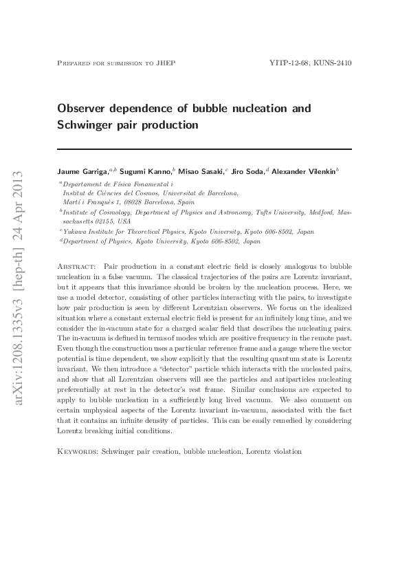 (PDF) Observer dependence of bubble nucleation and Schwinger pair ...