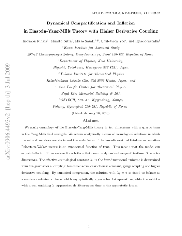 (PDF) Dynamical compactification and inflation in Einstein-Yang-Mills ...