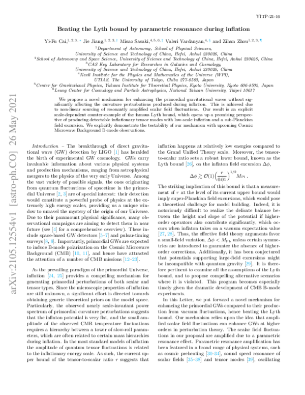(PDF) Beating the Lyth Bound by Parametric Resonance during Inflation