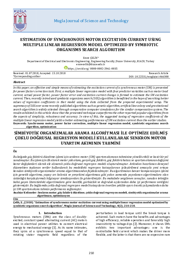 (PDF) Estimation of Synchronous Motor Excitation Current Using Multiple Linear Regression Model ...
